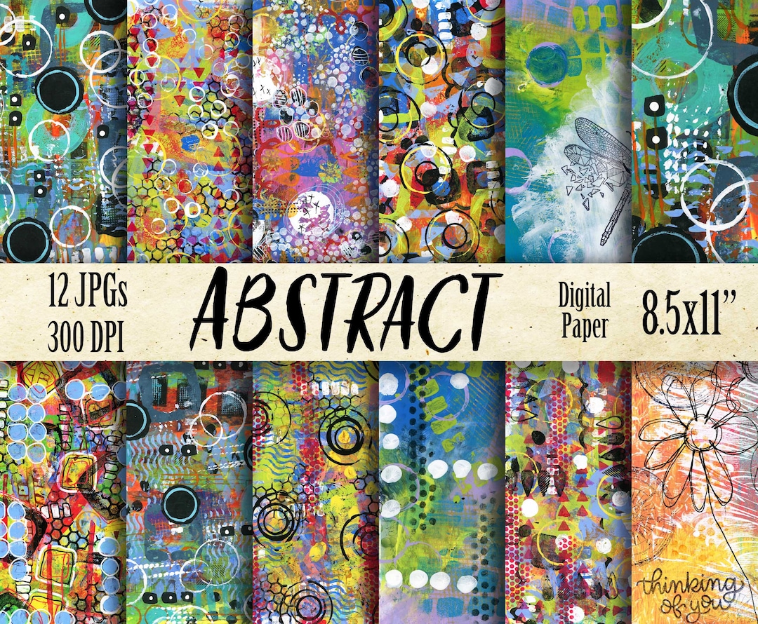 Mixed Media Digital Paper - Colorful Printable Scrapbook Paper - Art ...