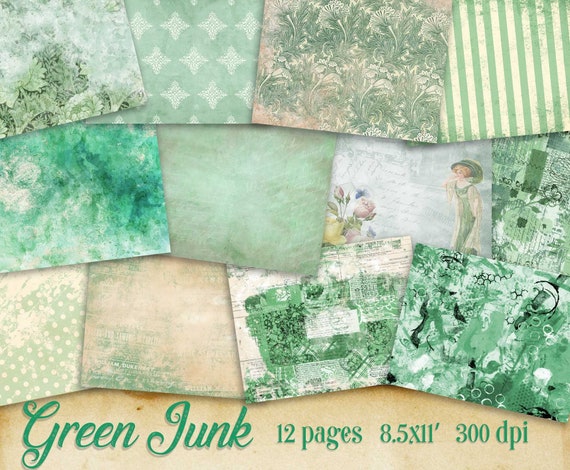 Green Printable Junk Journal Pages Green Ephemera Vintage | Etsy