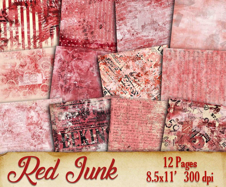 Red Printable Junk Journal Pages, Red Ephemera, Vintage Red Ephemera ...