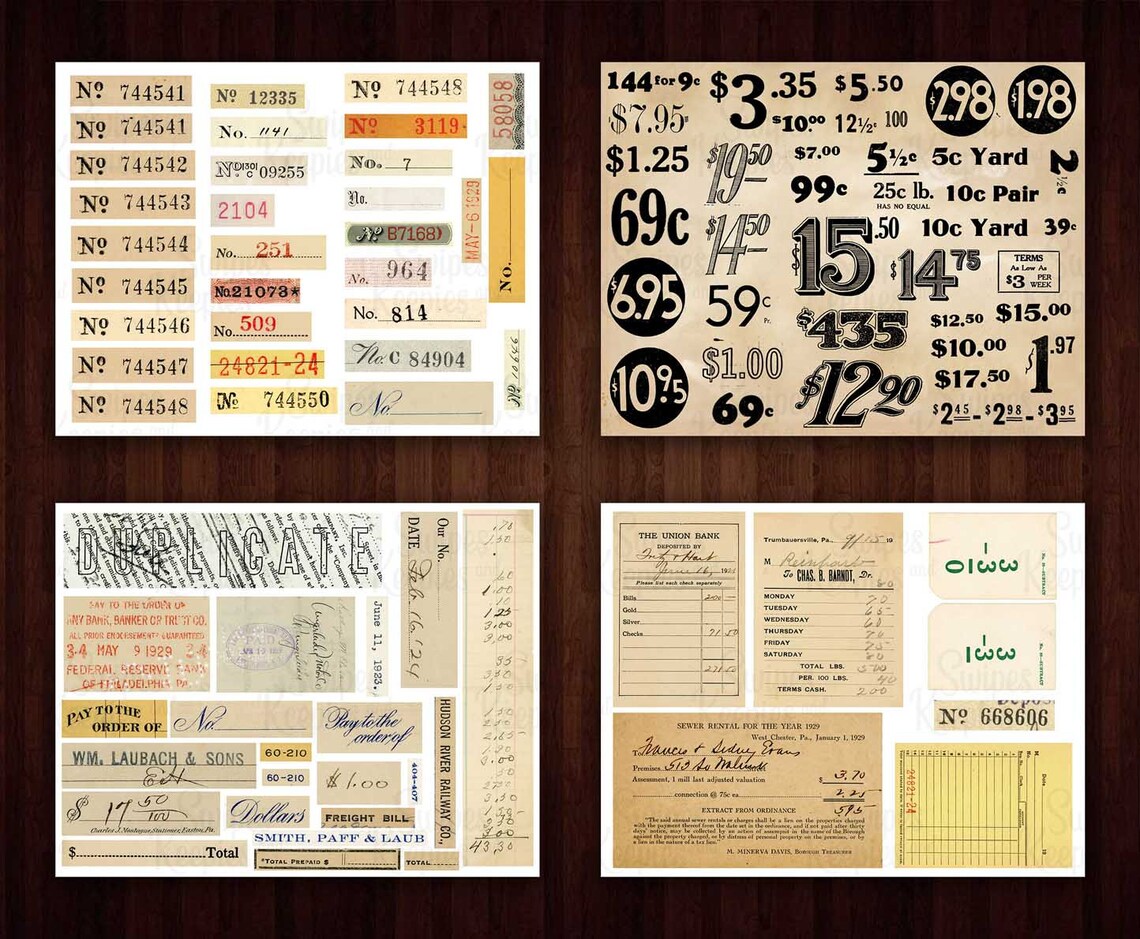 Vintage Number Labels Vintage Paper Ephemera Digital | Etsy