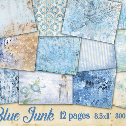 Blue Printable Junk Journal Pages Blue Ephemera Vintage Blue - Etsy