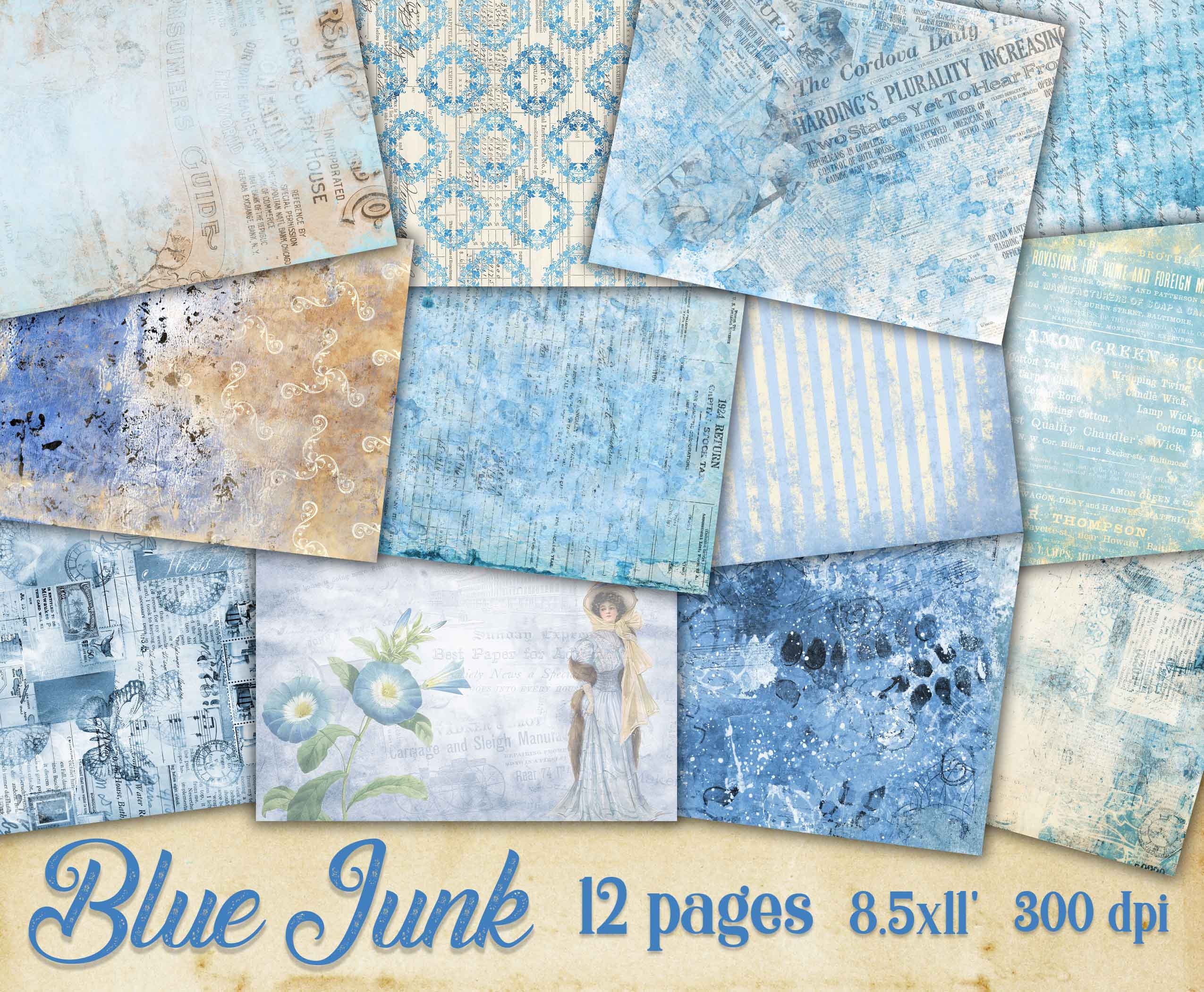 Blue Printable Junk Journal Pages, Blue Ephemera, Vintage Blue Ephemera ...