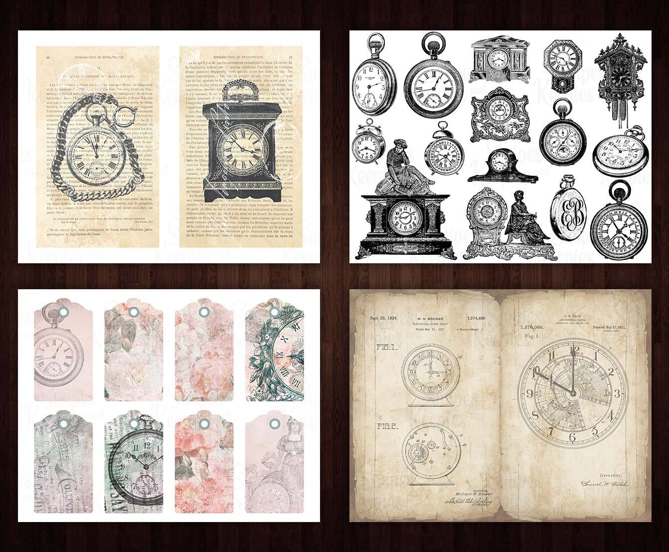 Shabby Clocks - Junk Journal Printables, Clock Digital Collage Sheets ...