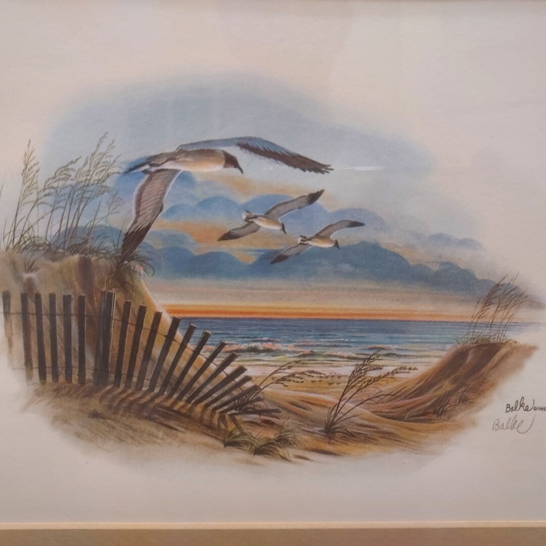 Seagulls Over Sand Dunes Fine Art Lithograph by Don Balke Original ...