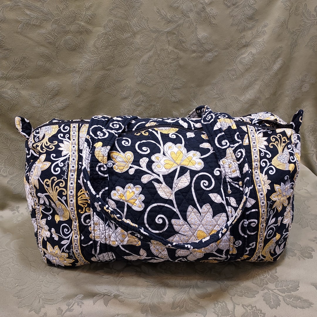 Vera Bradley Yellow Bird Duffel Bag Black Yellow & White Retired Spring ...