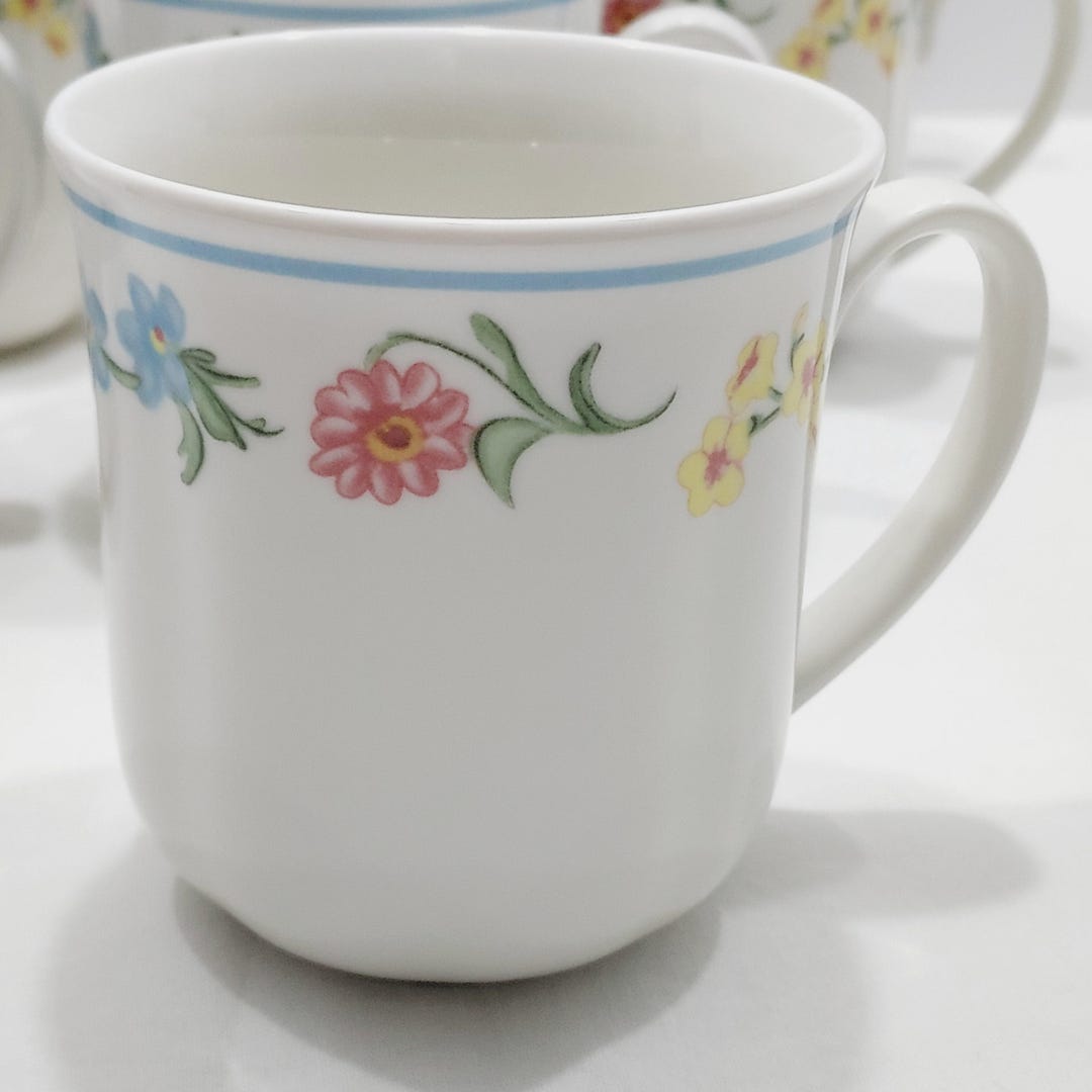 Small Porcelain Flat Mugs TCM (tchibo) German White With Pastel Floral ...