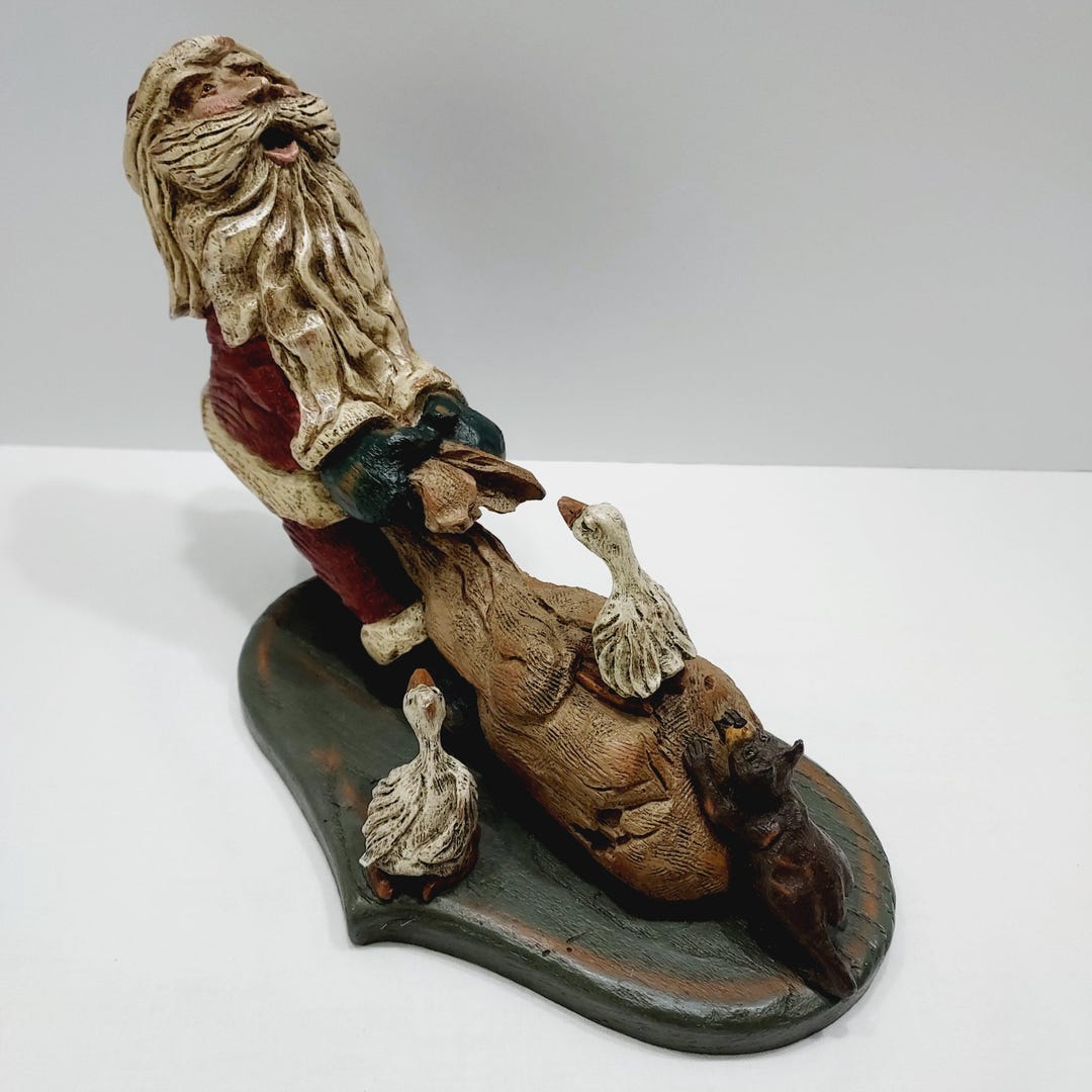 Folk Art Santa "and All His Friends Help" American Chestnut Figurine ...