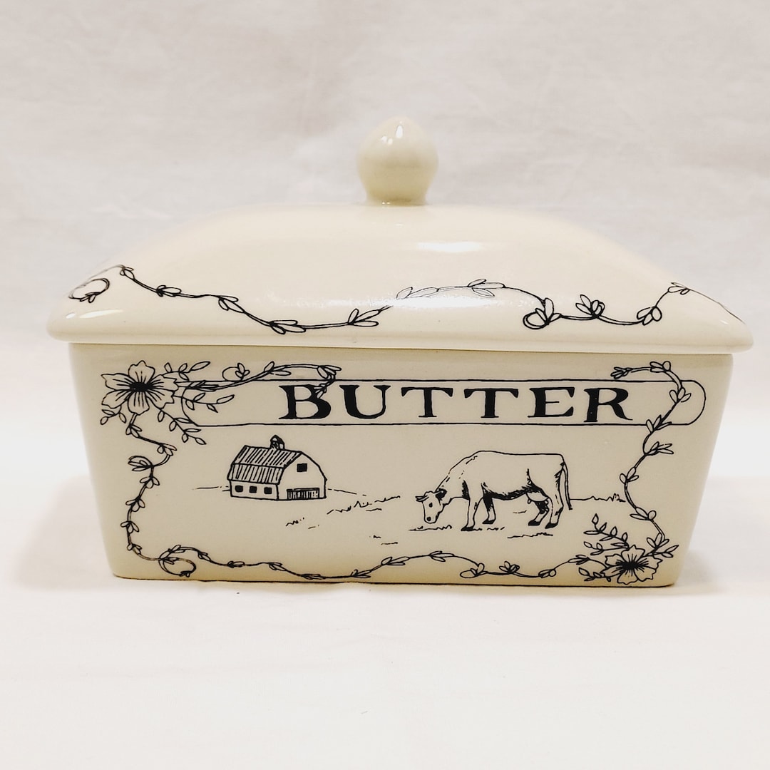 Stoneware Butter Tub Farm Theme by Creative Co-op 1 Lb Butter - Etsy