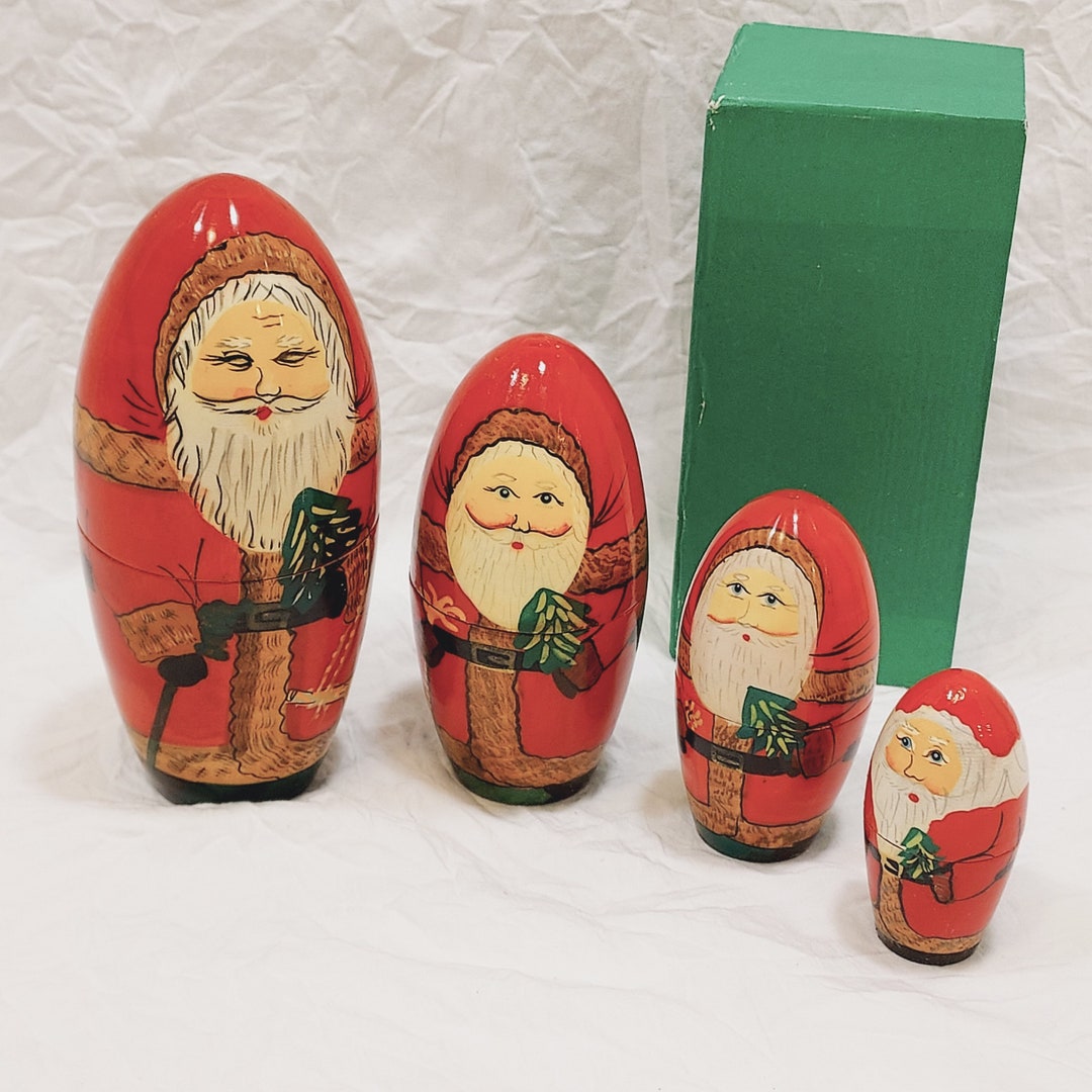 Wooden Nesting Santas Handpainted Set of 4 - Etsy