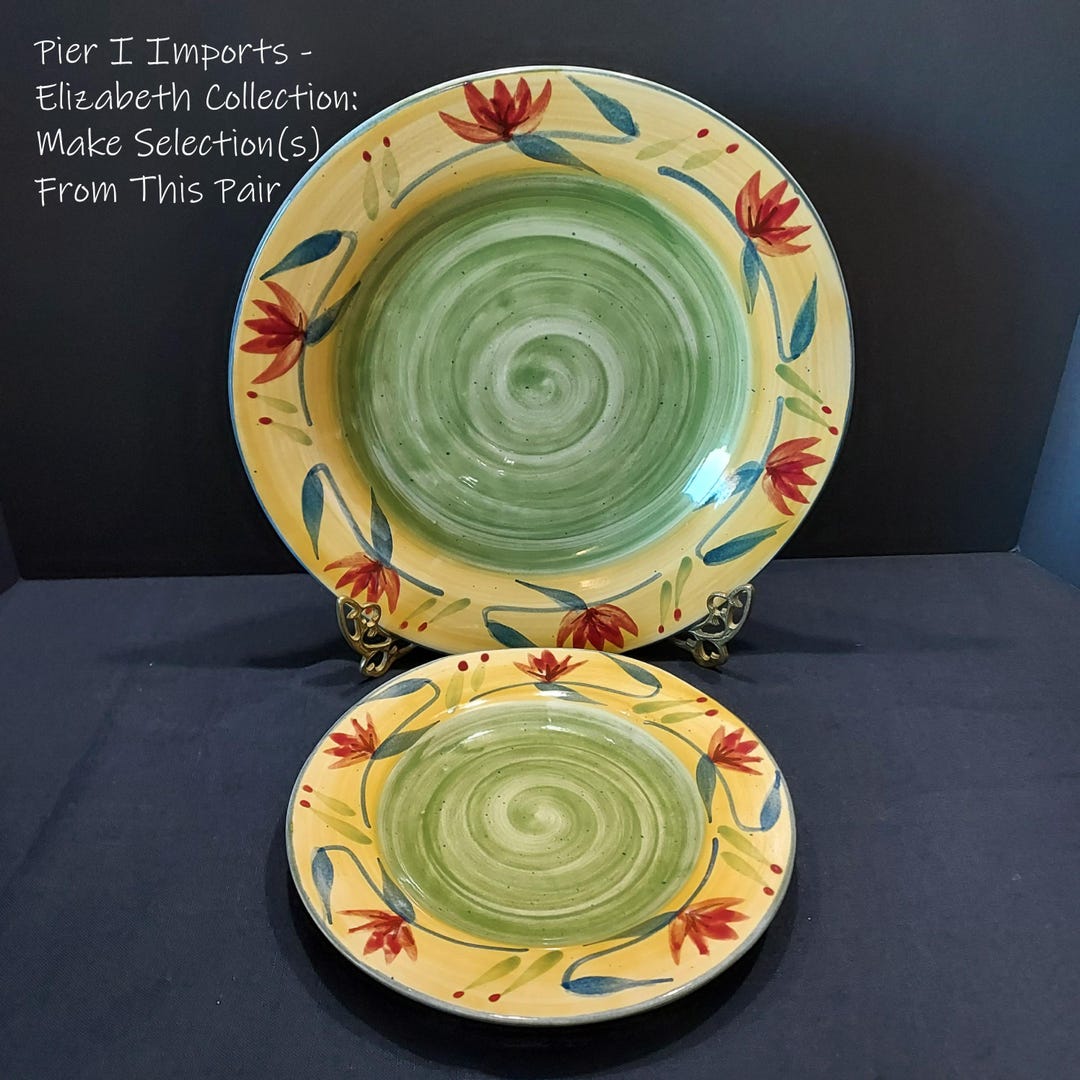 Pier I Elizabeth Collection Stoneware Plates Green & Yellow Dishes - Etsy
