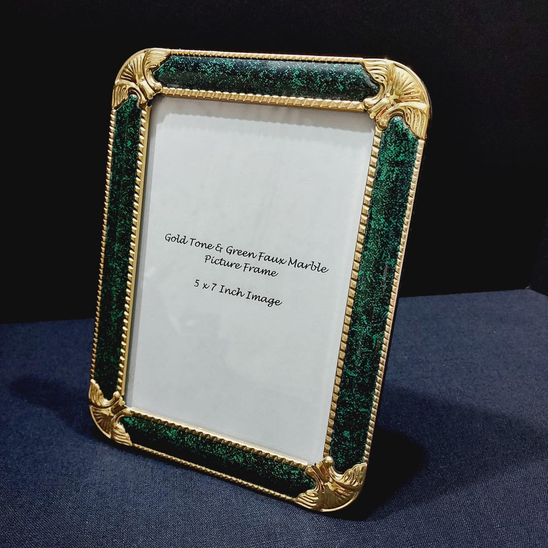 Ornate Picture Frame Emerald Green Faux Marble & Gold Tone 5" X 7 ...