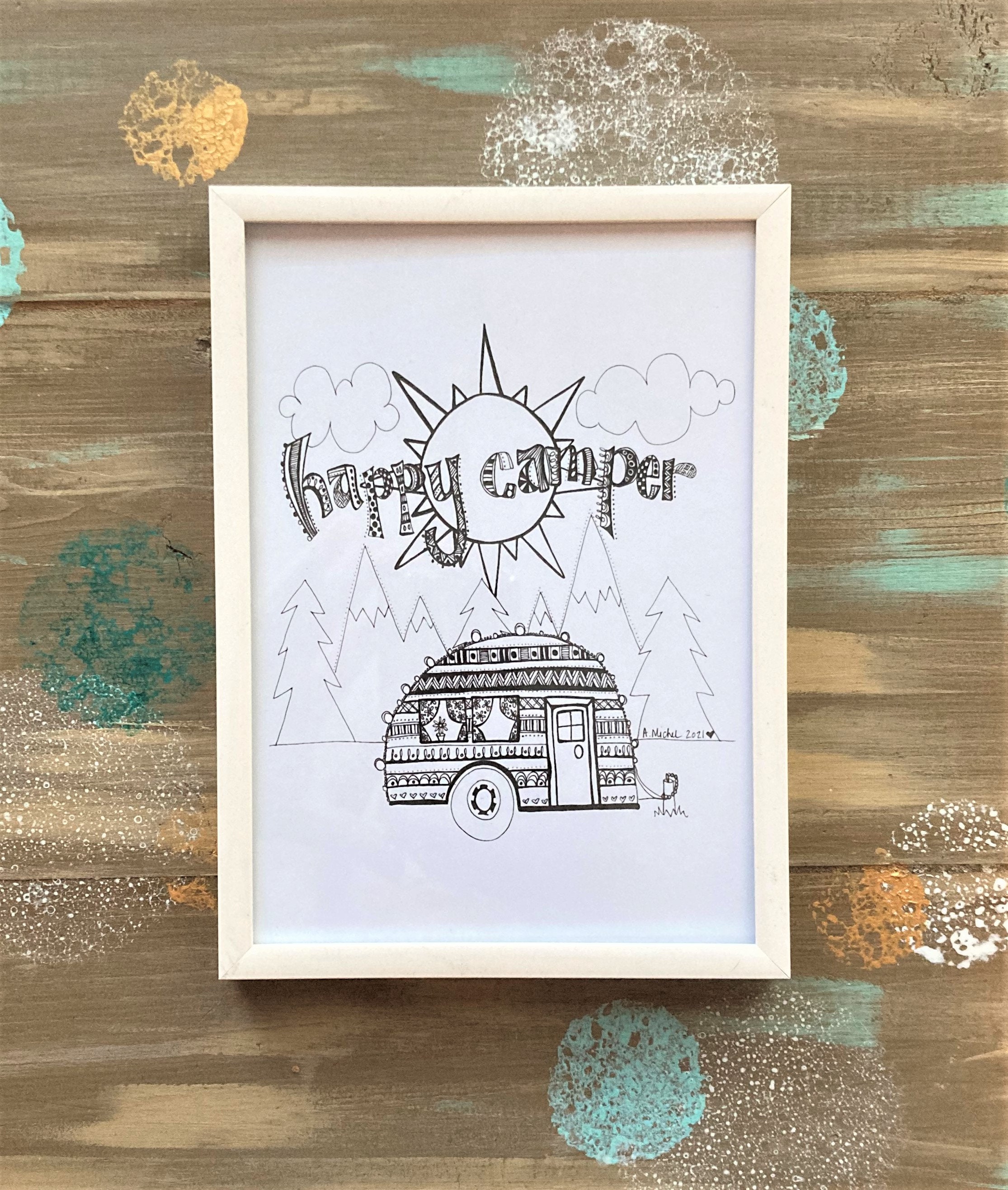 Happy Camper Doodle Original Art Print - Etsy UK