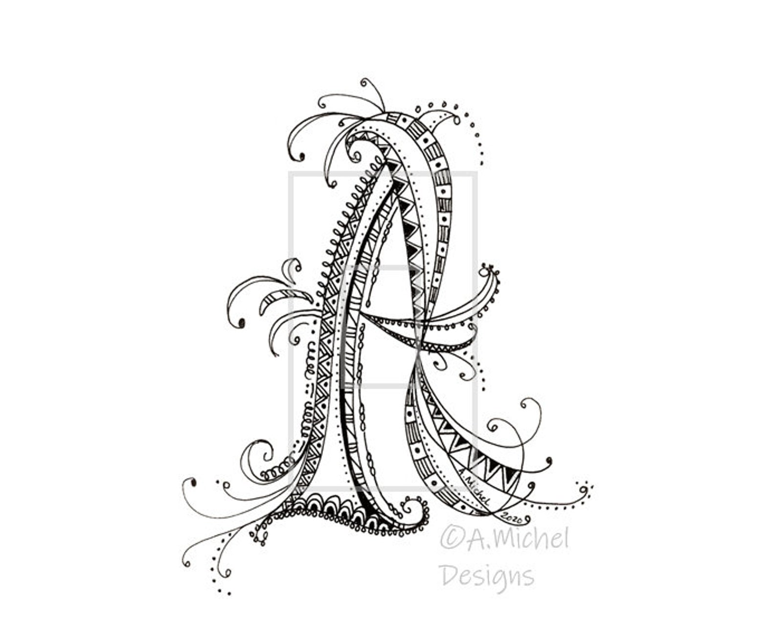 Fancy Alphabet A-Z Doodle Original Art Print | Etsy