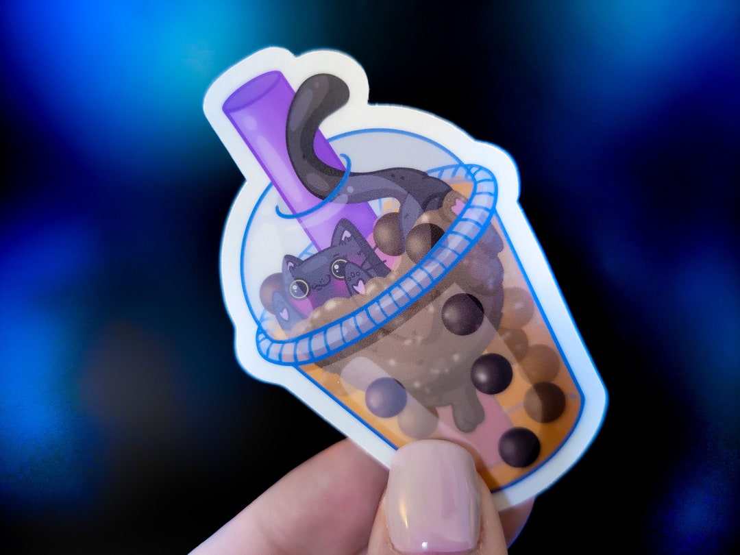 Transparent Boba Kitty Sticker Weatherproof & UV Resistant Great for ...