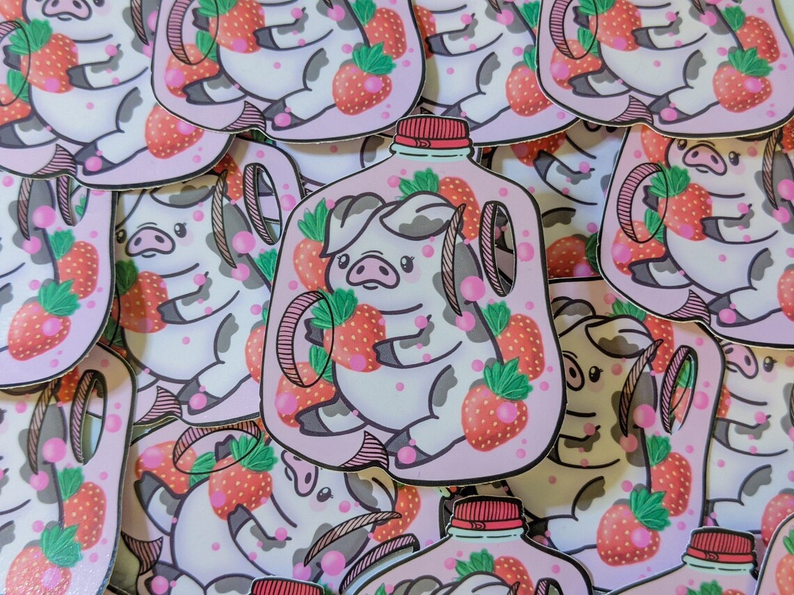 Strawberry Pig Milk Jug Sticker Weatherproof & Dishwasher | Etsy