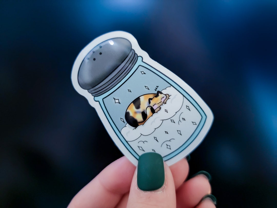 Sleepy Kitty Salt Shaker Sticker (asalted) | Weatherproof & UV ...