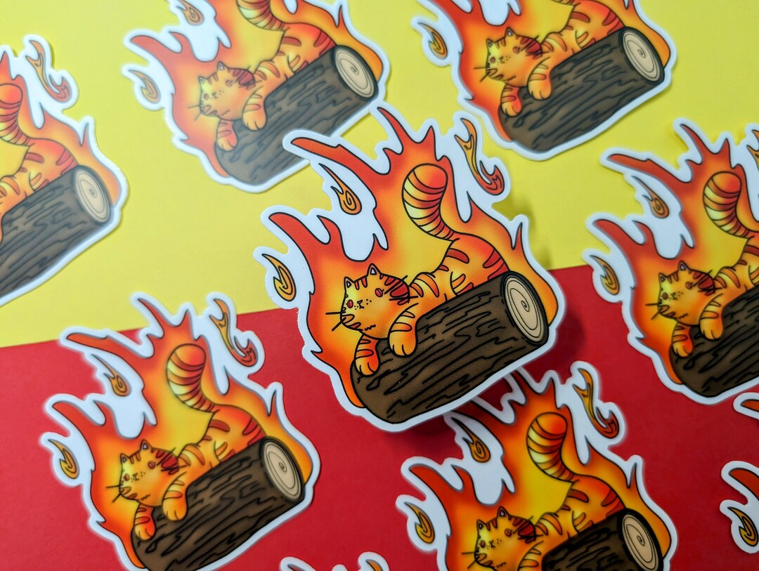Cat-a-log Fire Kitty Sticker | Waterproof and Dishwasher Safe Decal ...