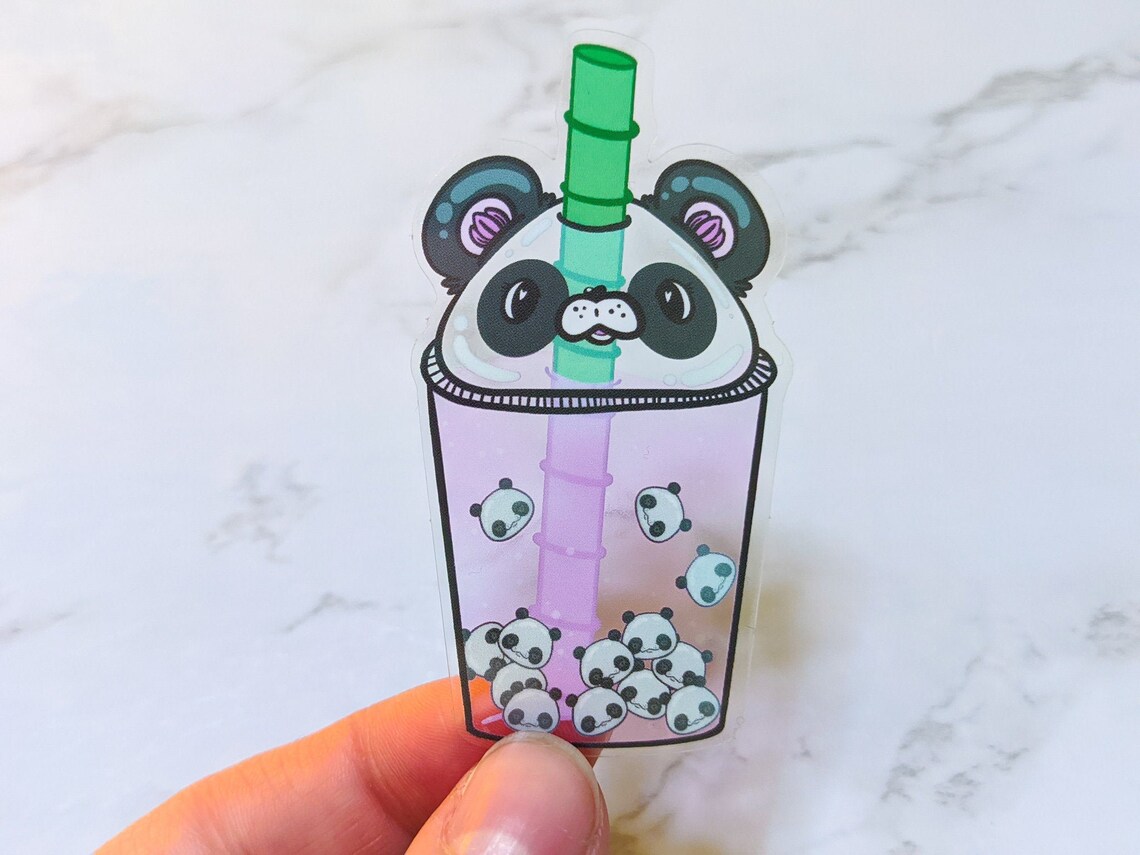 Panda Boba Bubble Tea With Bamboo Straw Clear Sticker - Etsy