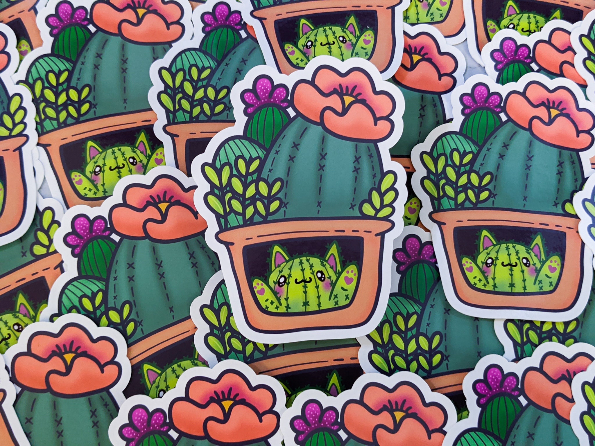 Cat Cactus Planter Window Cling | Static Window Cling, Sticks on Either ...