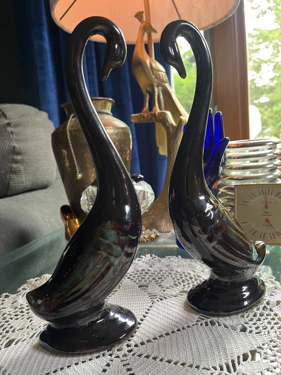 Redware Pottery Swan Figurines - Pair - Etsy