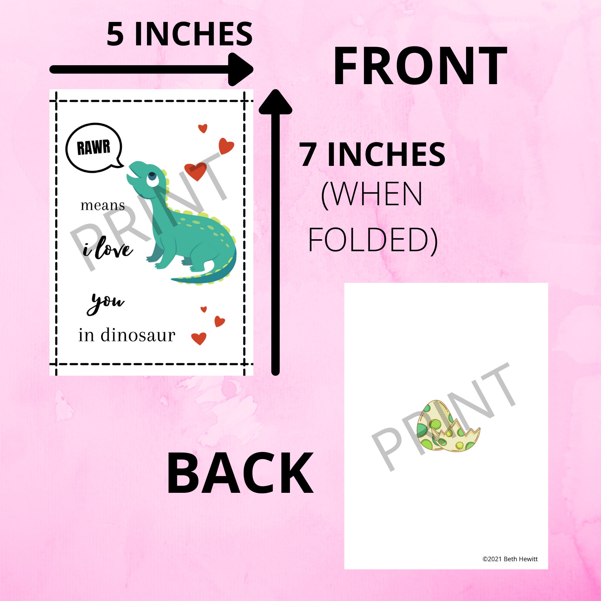 Printable Dinosaur RAWR Valentine's Day 5x7 Card - Etsy