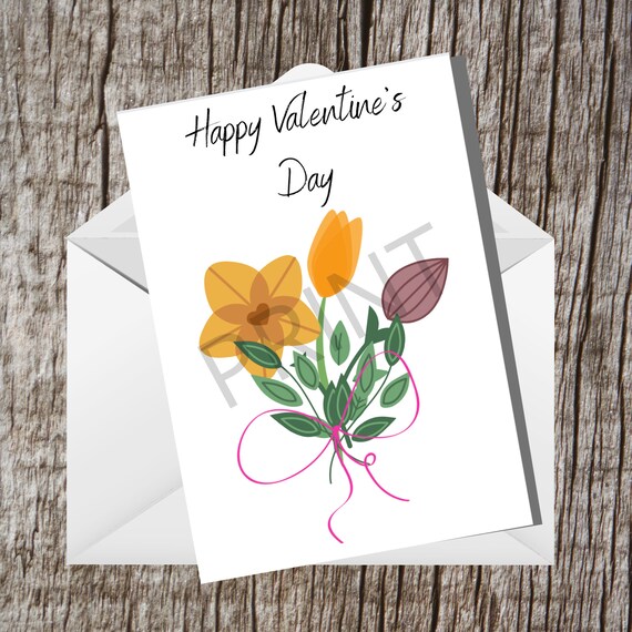 Printable Flower Bouquet Happy Valentine's Day 5x7 Card | Etsy
