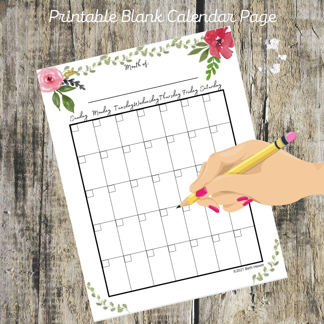 Printable Floral Design Blank Calendar Template - Etsy