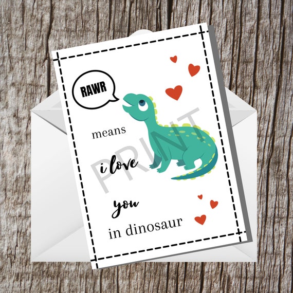 Printable Dinosaur RAWR Valentine's Day 5x7 Card | Etsy
