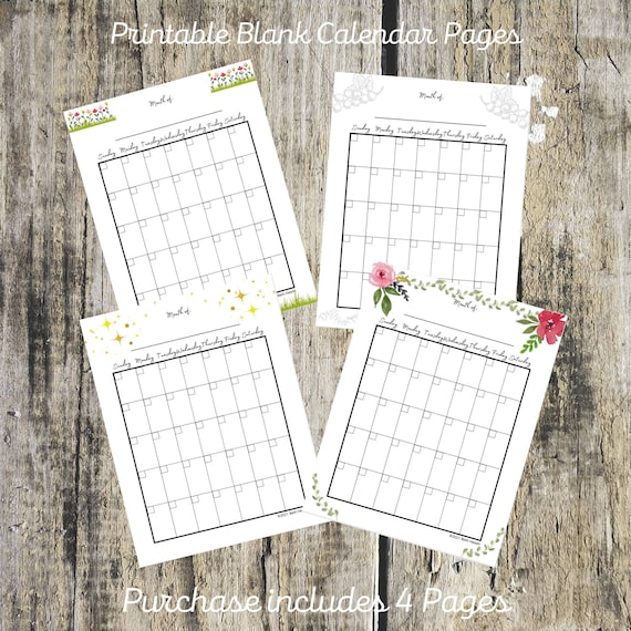 Printable Pack of Blank Calendar Pages Includes 4 Different - Etsy