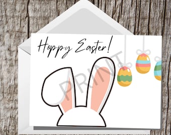 Printable Hoppy Easter Card, Cute Easter Bunny Card, Happy Easter Card ...