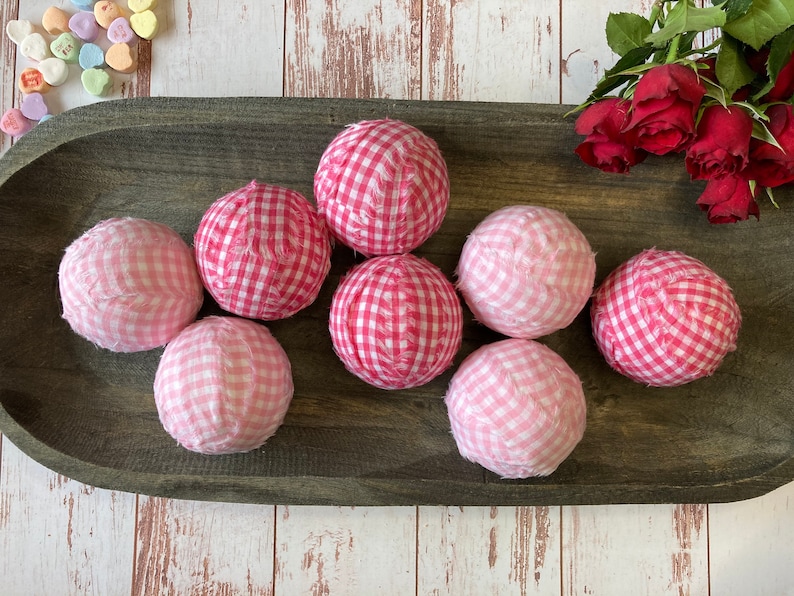 Valentine's Day Gingham Rag Balls | Rustic Valentine's Day Bowl Fillers ...