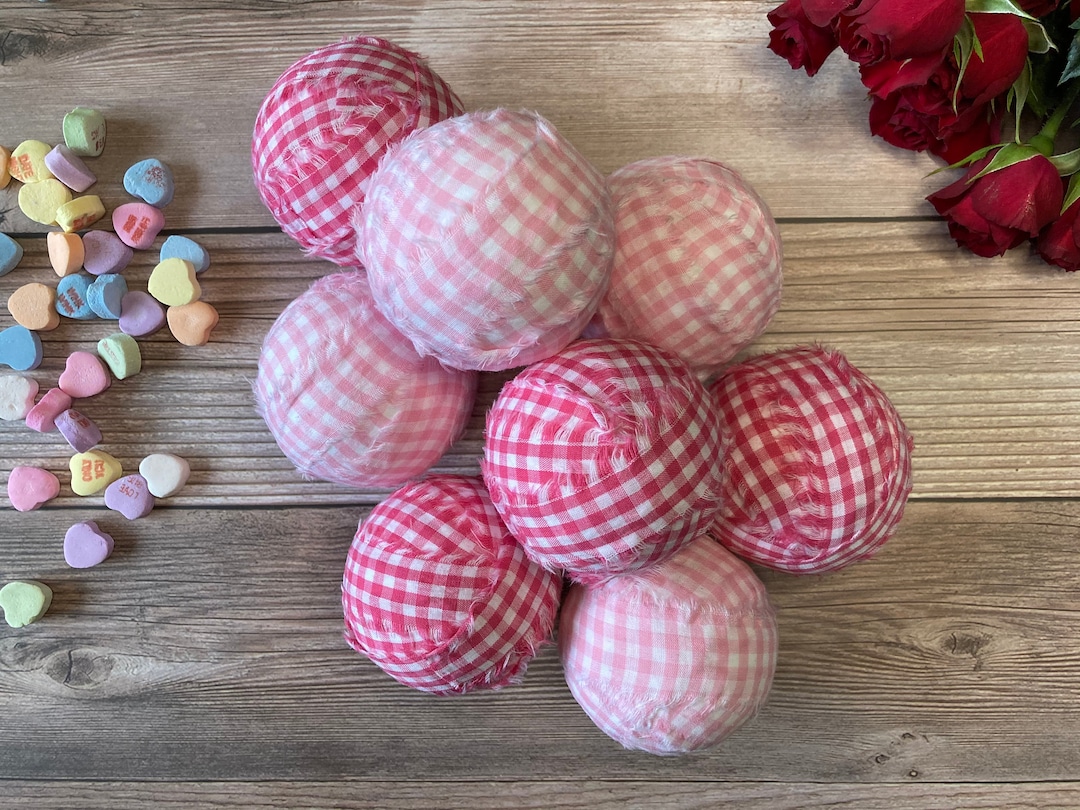 Valentine's Day Gingham Rag Balls | Rustic Valentine's Day Bowl Fillers ...
