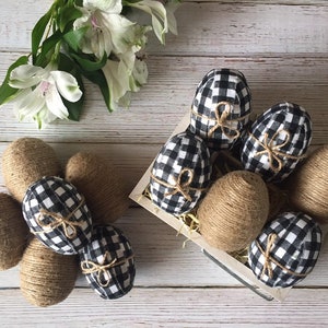 Buffalo Check Rag Eggs, Twine Eggs, Rustic Easter, Buffalo Plaid Easter ...