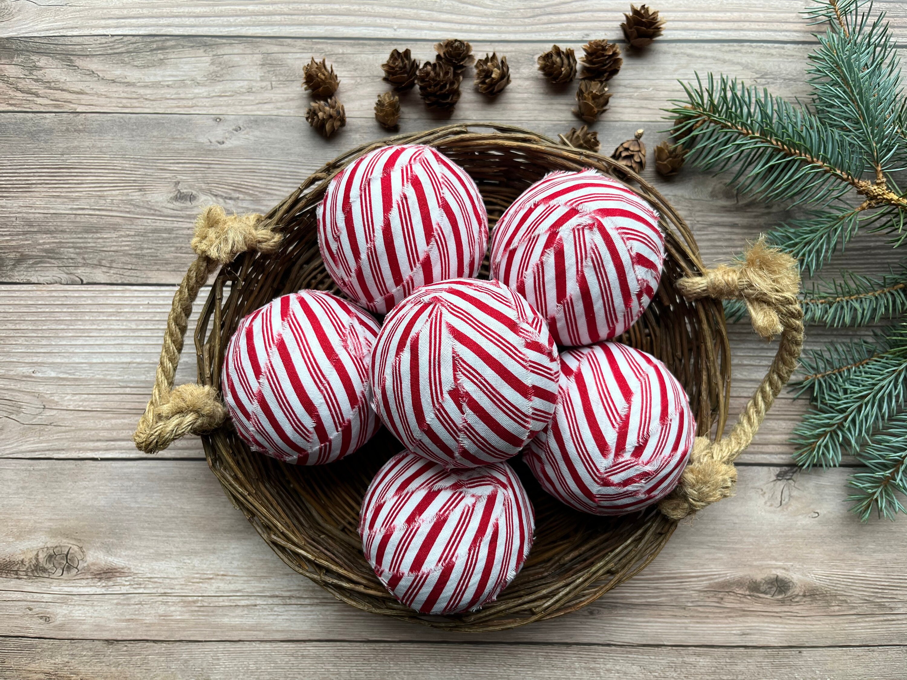 Candy Cane Rag Balls Rustic Candy Cane Christmas Bowl Filler - Etsy