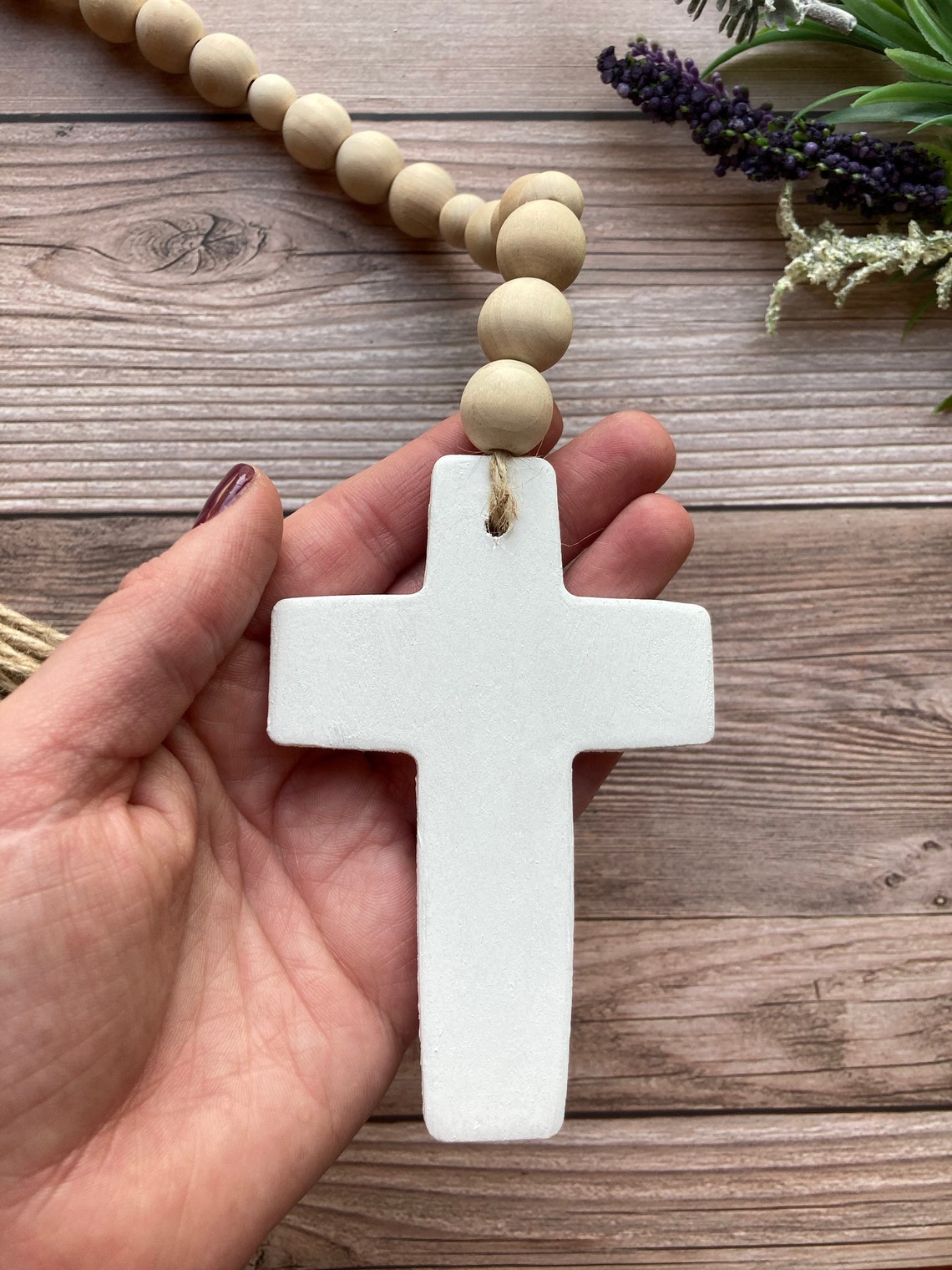 Wood Bead Cross Garland Rustic Cross Garland Farmhouse | Etsy