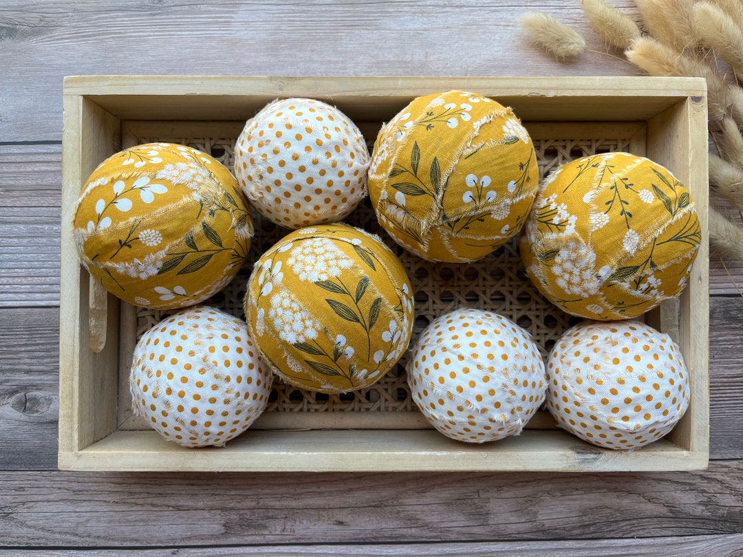 Rustic Yellow Rag Balls | Rustic Bowl Filler | Primitive Fall Decor - Etsy