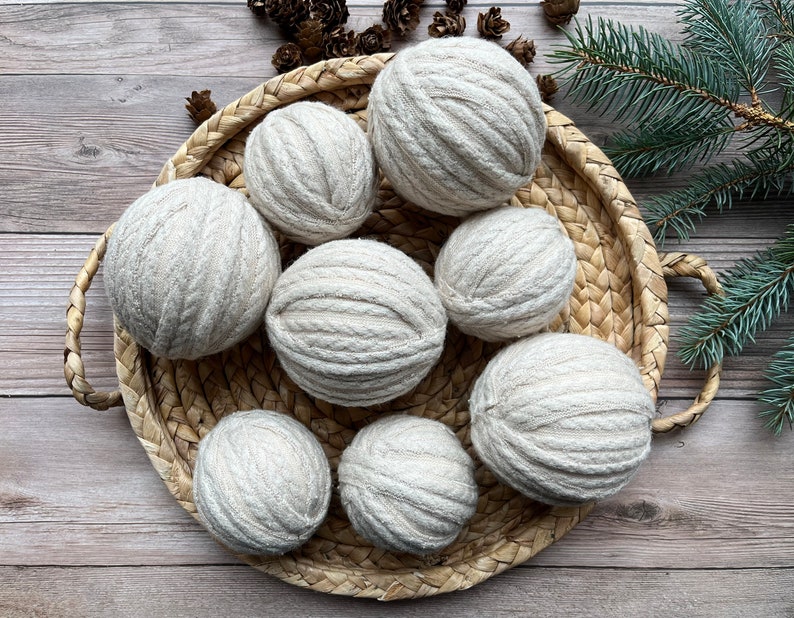 Ivory Sweater Rag Balls | Cozy Christmas Bowl Filler | Rustic Christmas ...