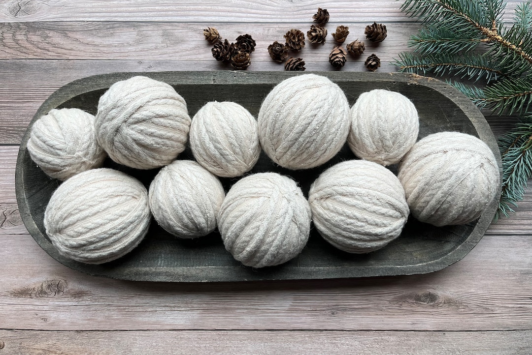 Ivory Sweater Rag Balls | Cozy Christmas Bowl Filler | Rustic Christmas ...