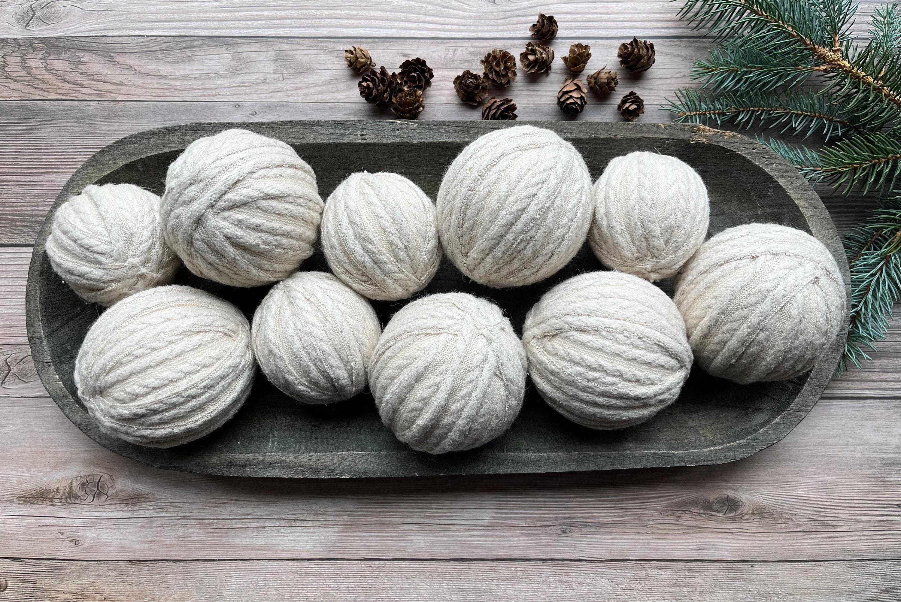 Ivory Sweater Rag Balls | Cozy Christmas Bowl Filler | Rustic Christmas ...