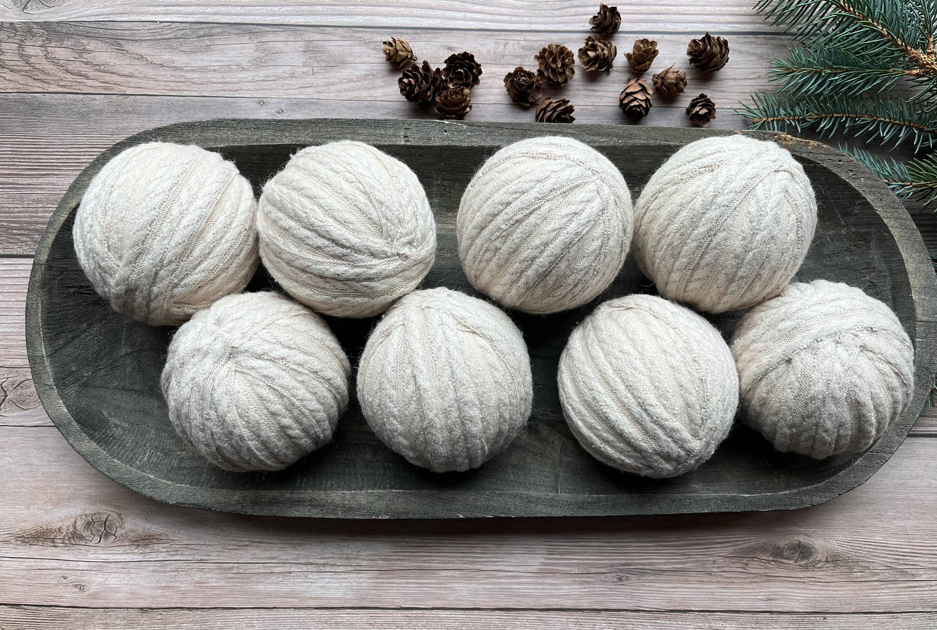 Ivory Sweater Rag Balls | Cozy Christmas Bowl Filler | Rustic Christmas ...