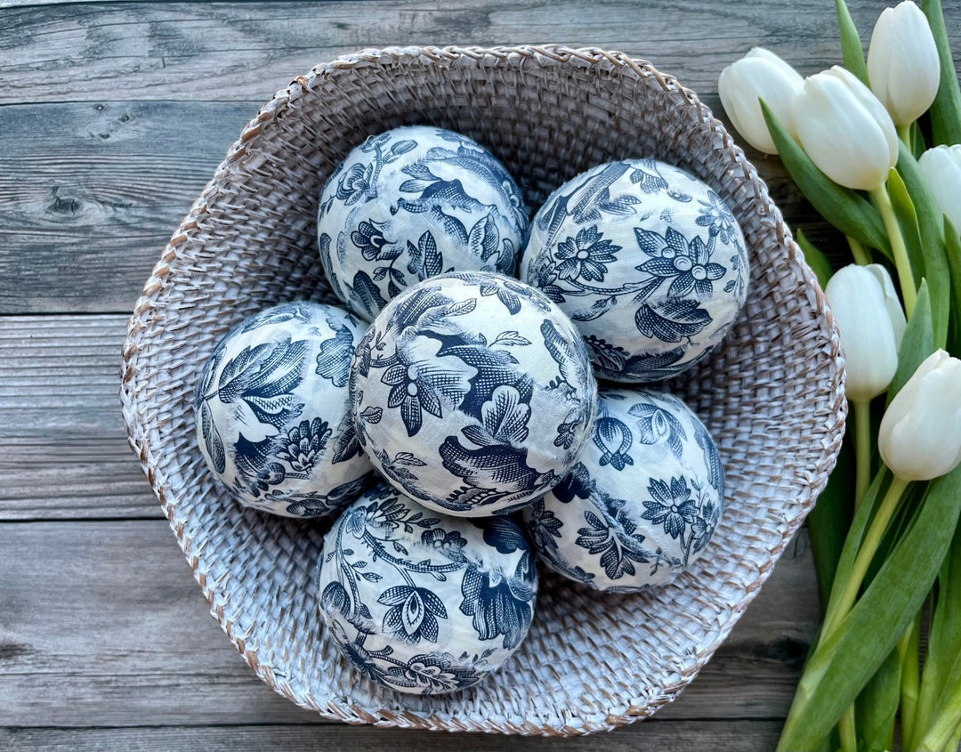 Blue Toile Decor Balls | Blue Chinoiserie Decor | Blue and White Rag ...