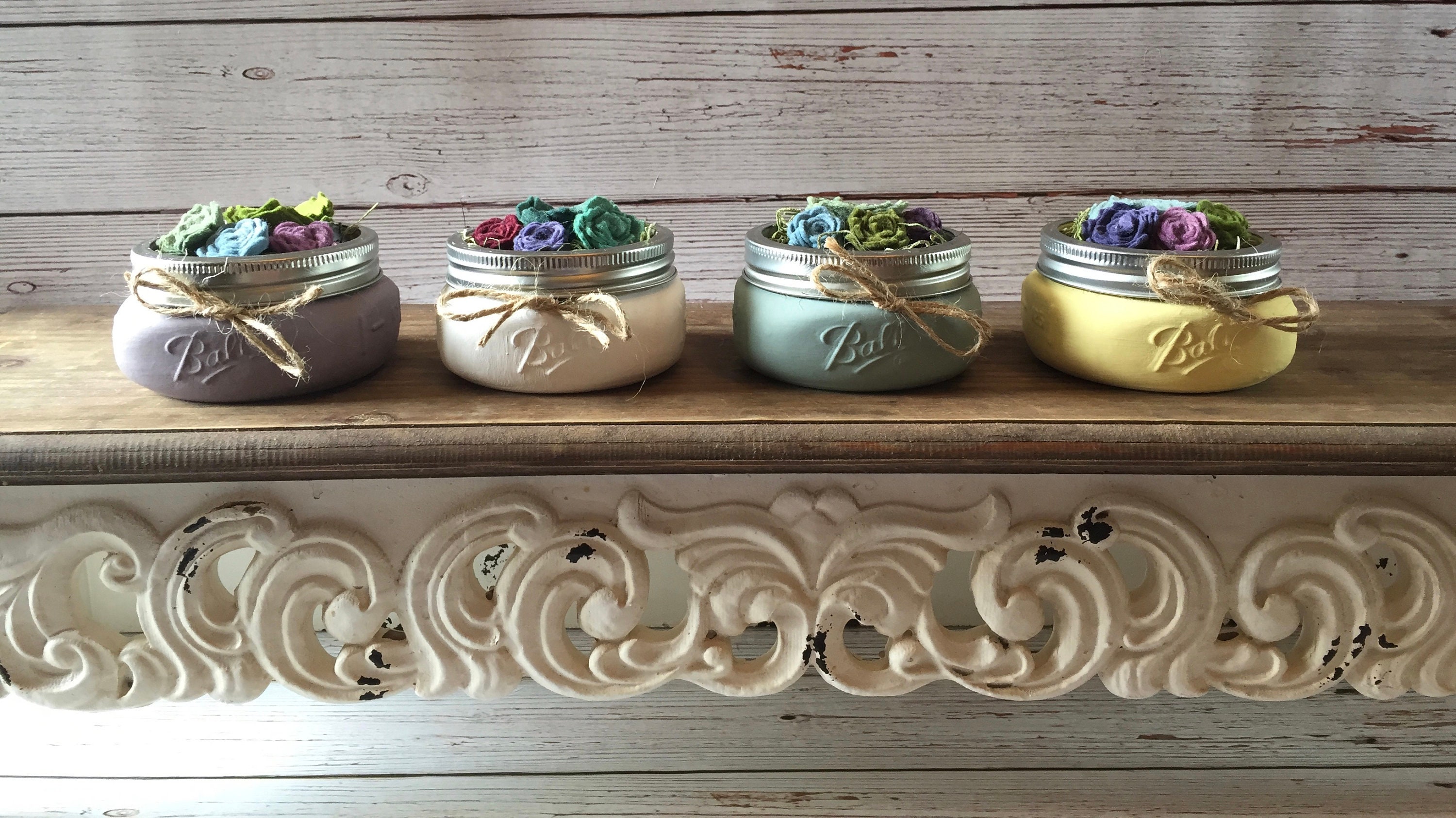 Felt Succulent Mason Jar Rustic Felt Succulent Farmhouse | Etsy