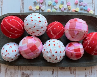 Valentine's Day Fabric Wrapped Rag Balls, Tiered Tray Decor, Farmhouse ...