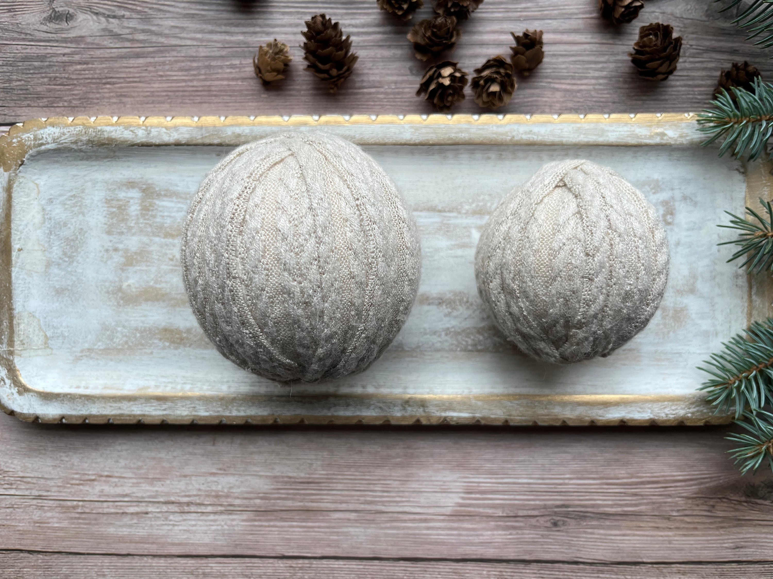 Ivory Sweater Rag Balls | Cozy Christmas Bowl Filler | Rustic Christmas ...