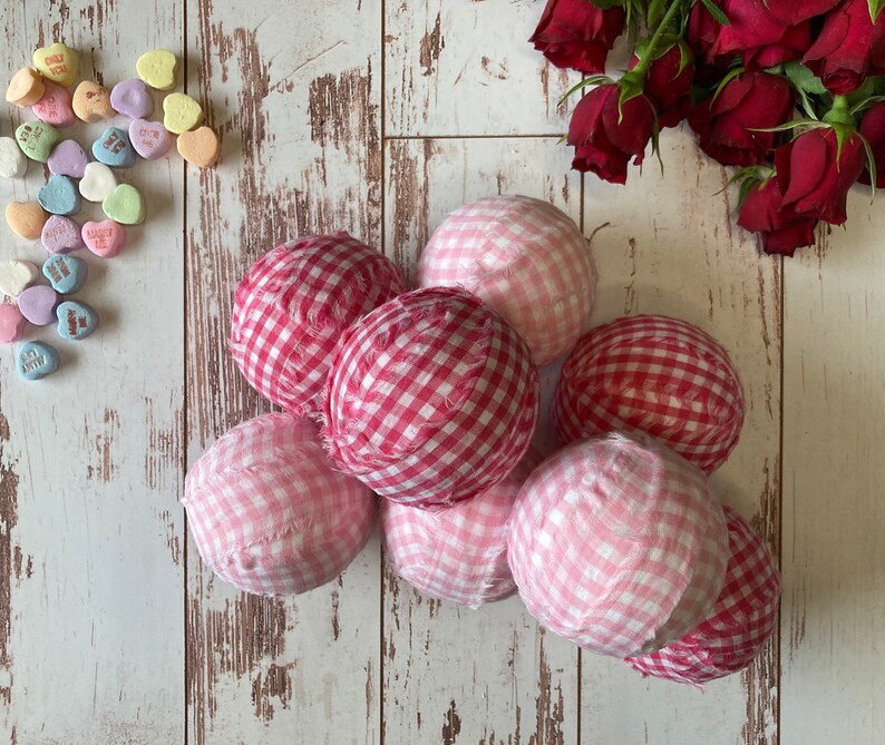 Valentine's Day Gingham Rag Balls | Rustic Valentine's Day Bowl Fillers ...