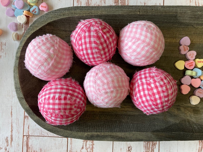 Valentine's Day Gingham Rag Balls | Rustic Valentine's Day Bowl Fillers ...