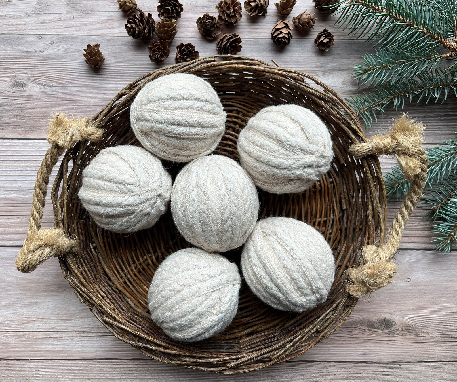 Ivory Sweater Rag Balls | Cozy Christmas Bowl Filler | Rustic Christmas ...