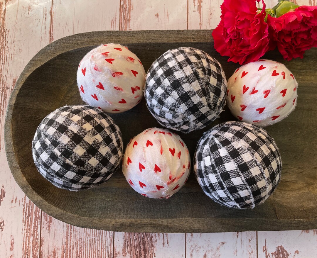 Rustic Buffalo Check Valentine's Day Rag Balls | - Etsy