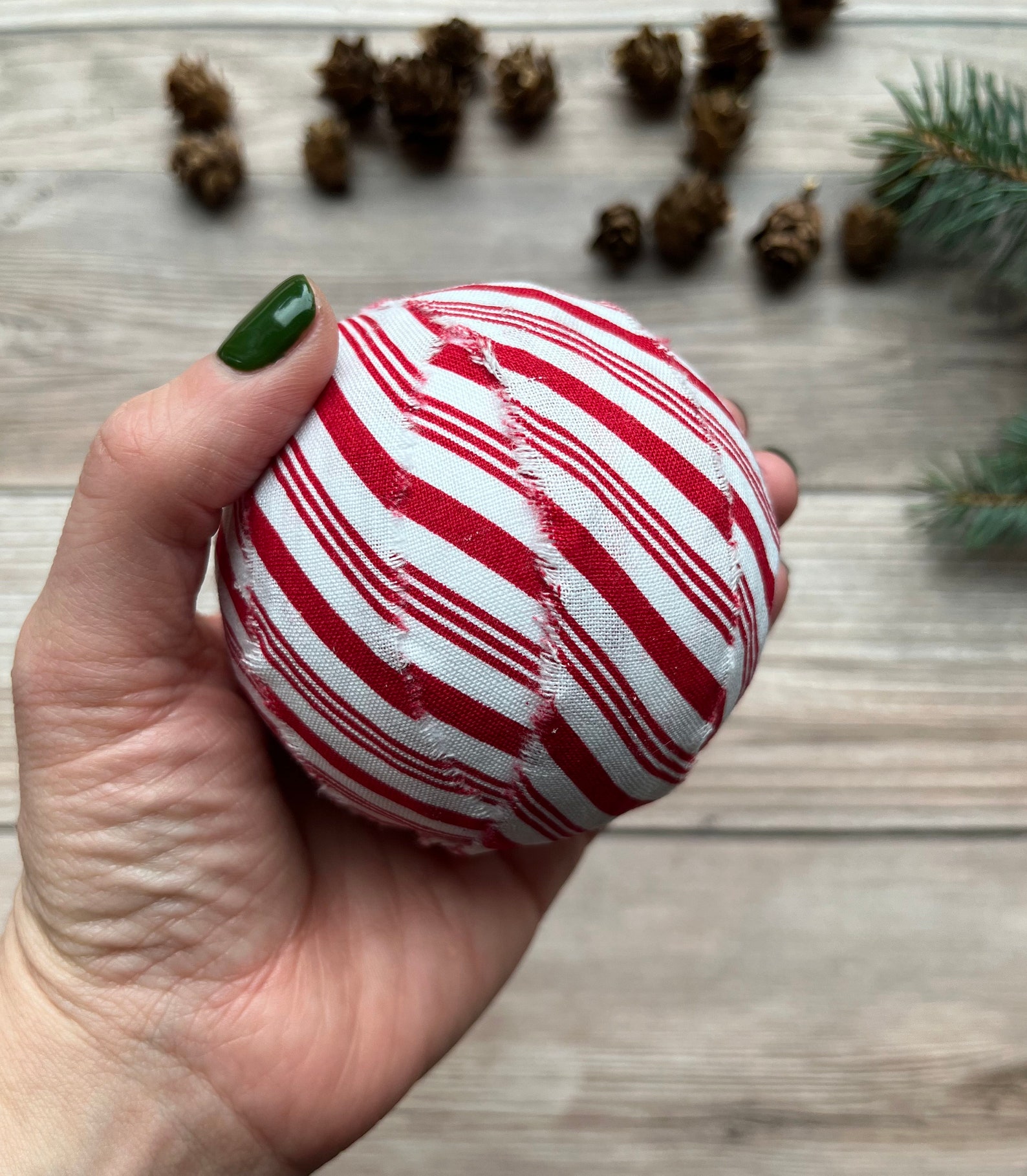 Candy Cane Rag Balls Rustic Candy Cane Christmas Bowl Filler Red and ...