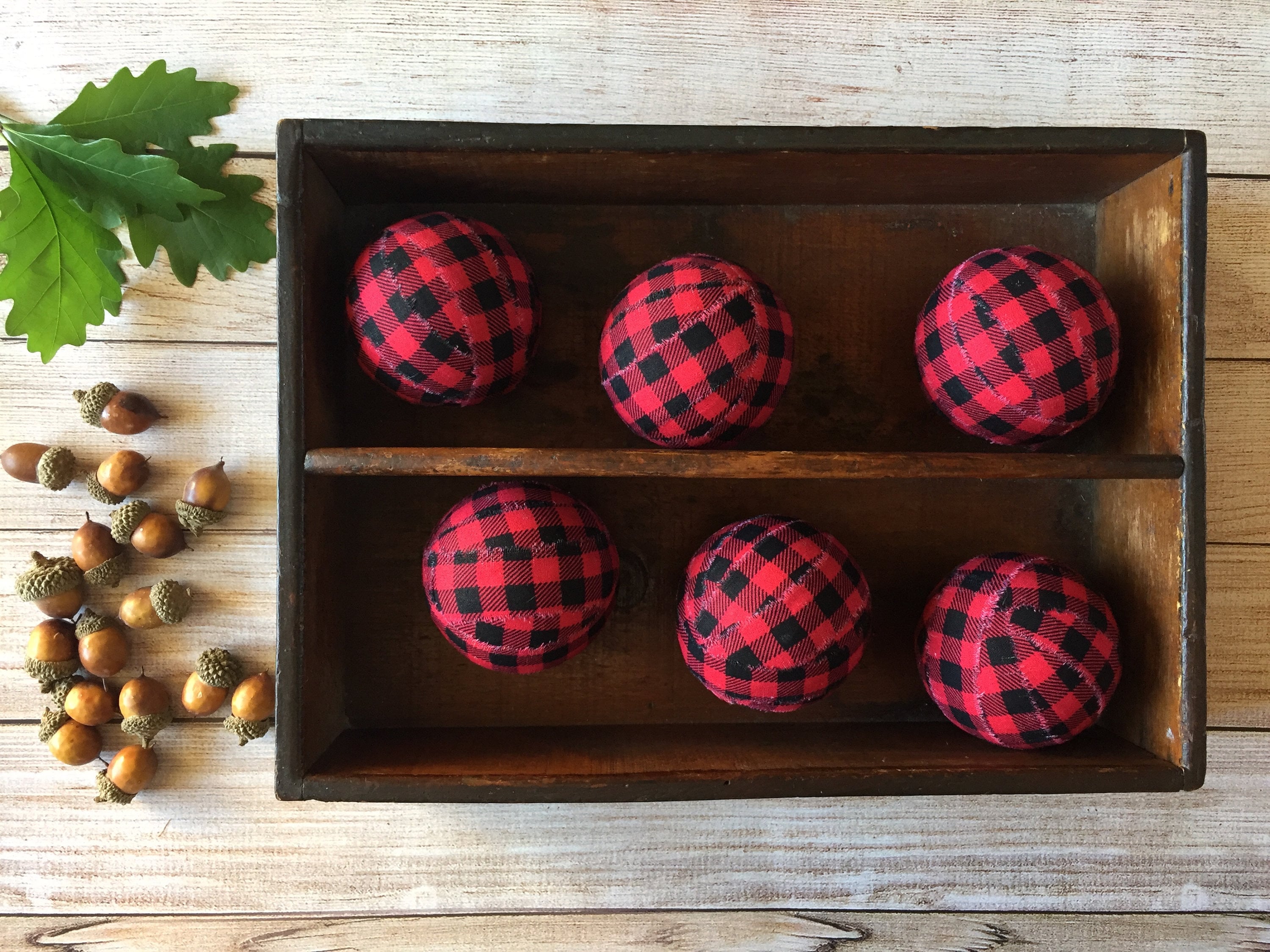 Red Buffalo Check Rag Balls Red Buffalo Plaid Tiered Tray | Etsy